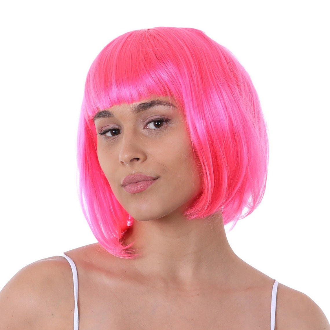 Pink Bob Wig Neon Fancy Dress Cosplay 1980s Party Festival - Etsy