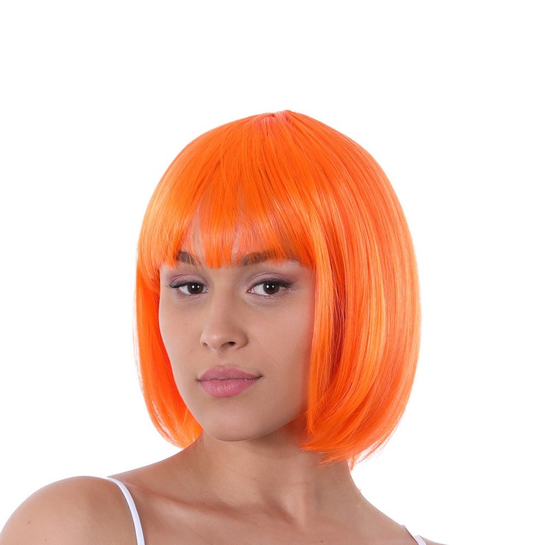 Orange Bob Wig Neon Fancy Dress Cosplay 1980s Party Festival - Etsy