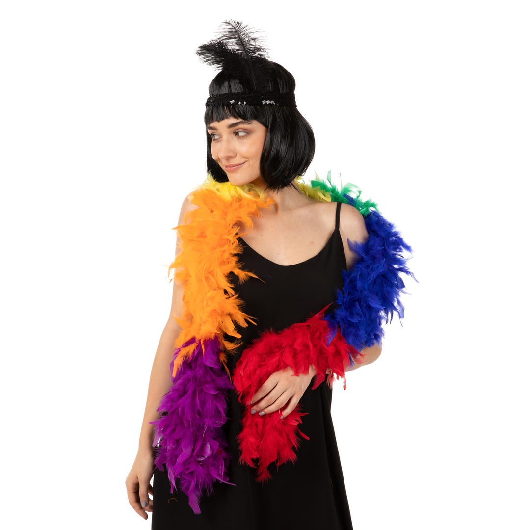 Multicoloured Rainbow Feather Boa 85G 1.8M Handmade Fancy Dress Costume ...