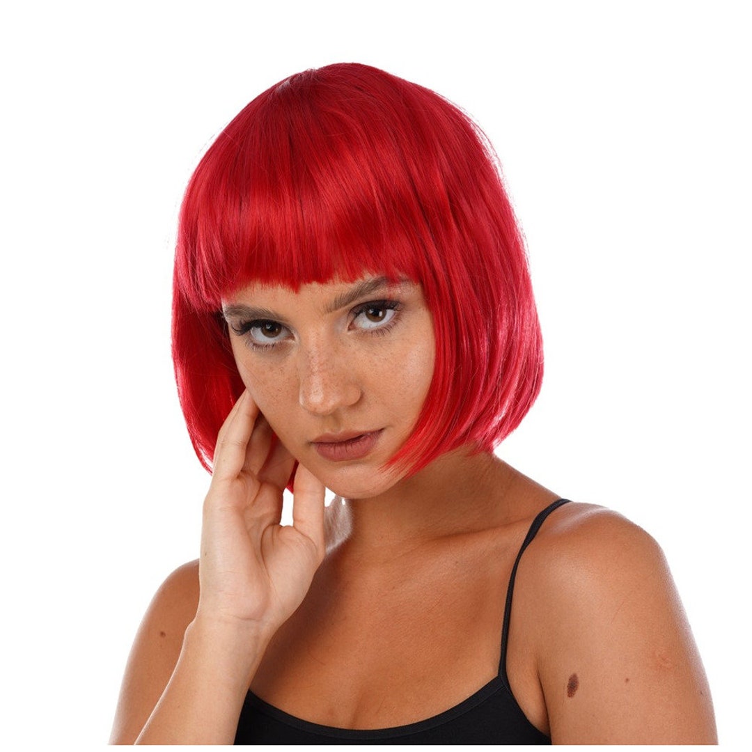 Red Bob Wig Cosplay Soft Fancy Dress Costume Accessory Festival ...