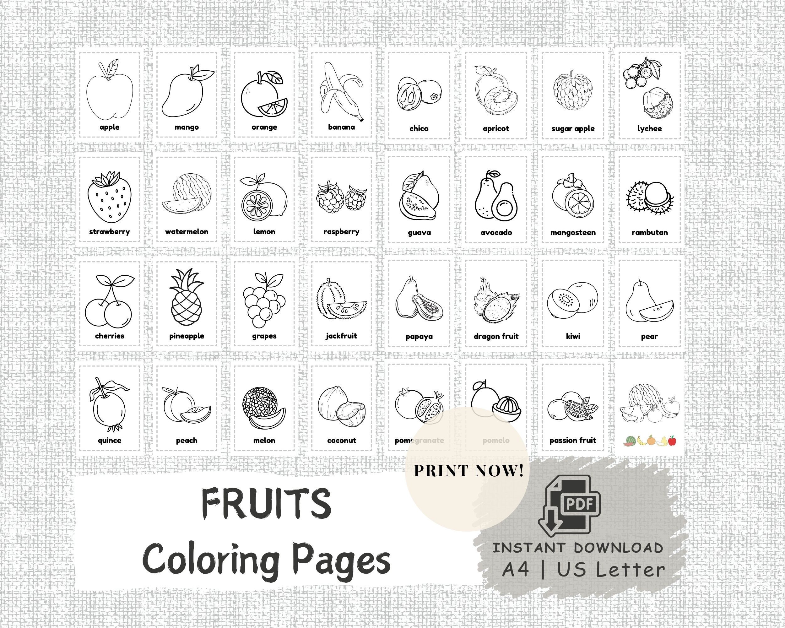 Fruits Coloring Pages Kids Coloring Book Fruits Coloring Worksheets ...