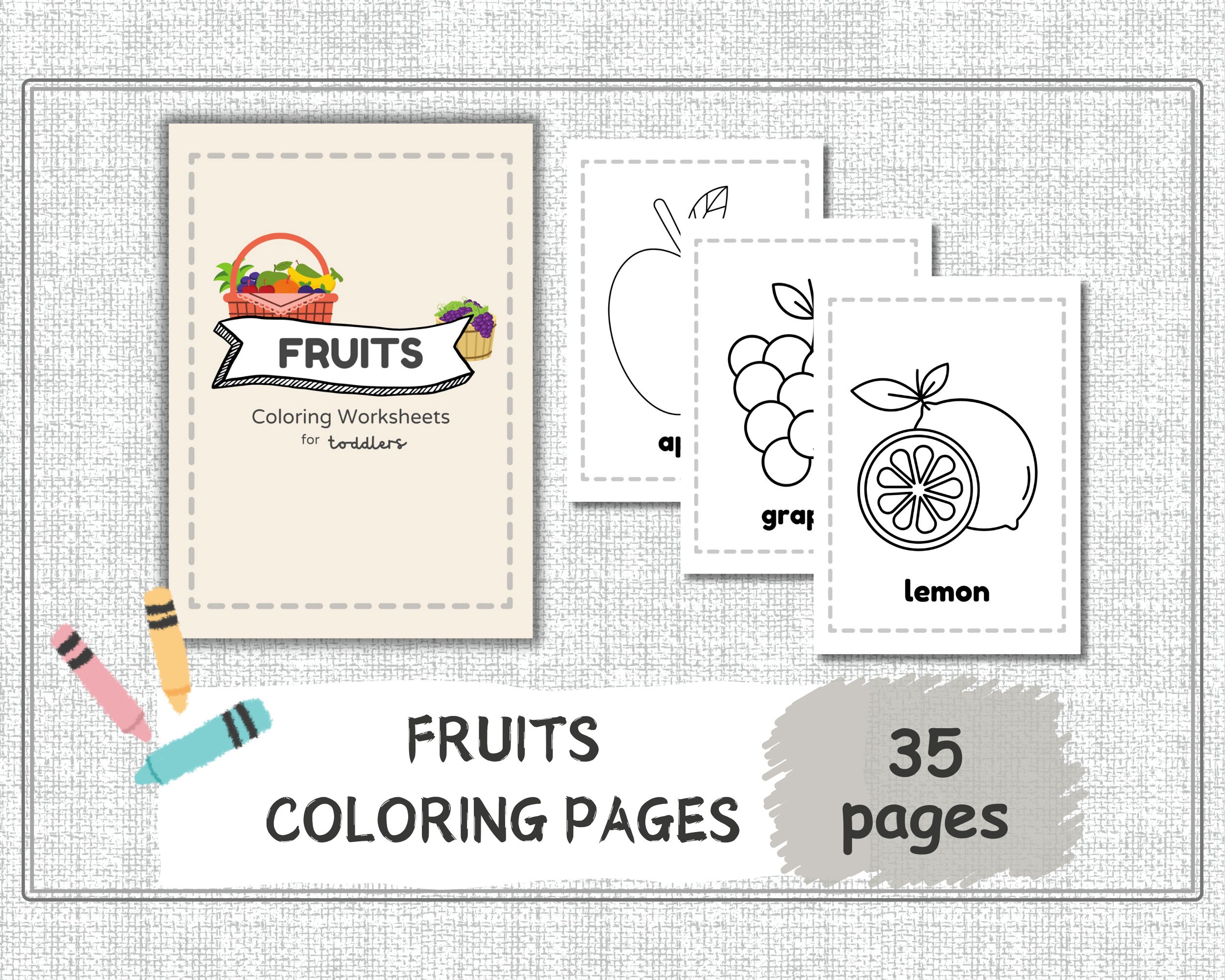 Fruits Coloring Pages, Kids Coloring Book, Fruits Coloring Worksheets ...