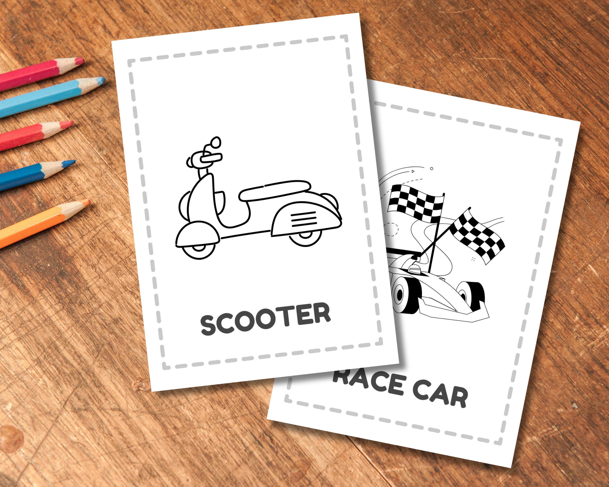 Vehicles Coloring Pages for Kids: Transportation Activity Sheets (PDF ...
