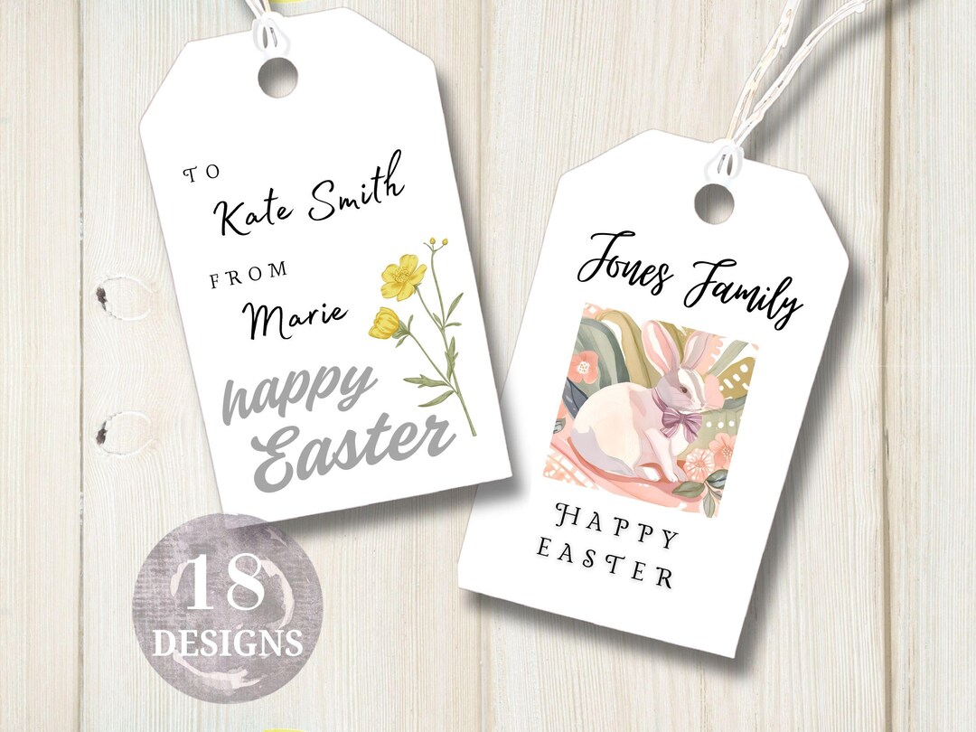Printable Easter Basket Tags, Cute Easter Bunny Gift Tags, Happy Easter ...