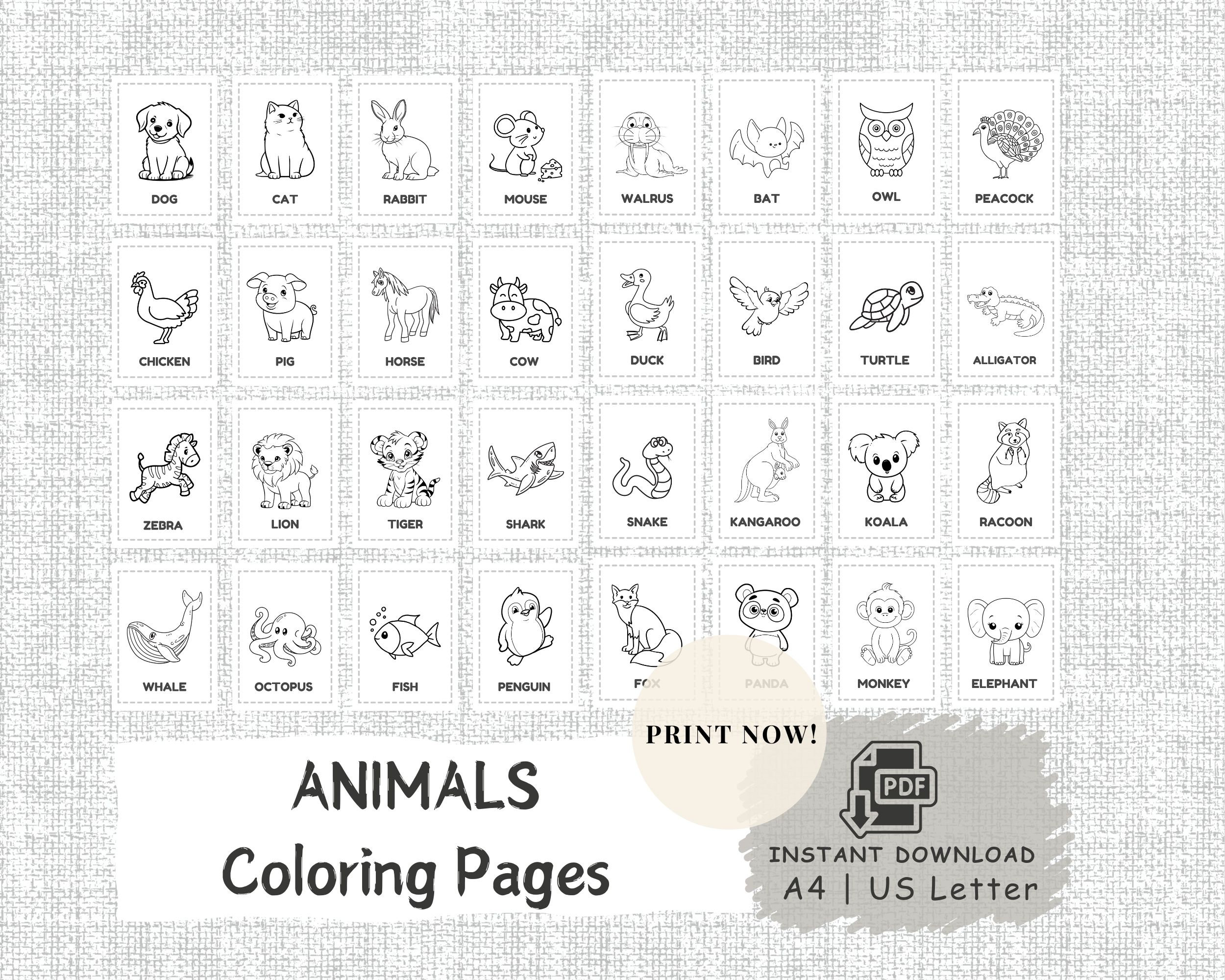 Animal Coloring Pages, Animals Coloring Worksheets, Printable Easy ...