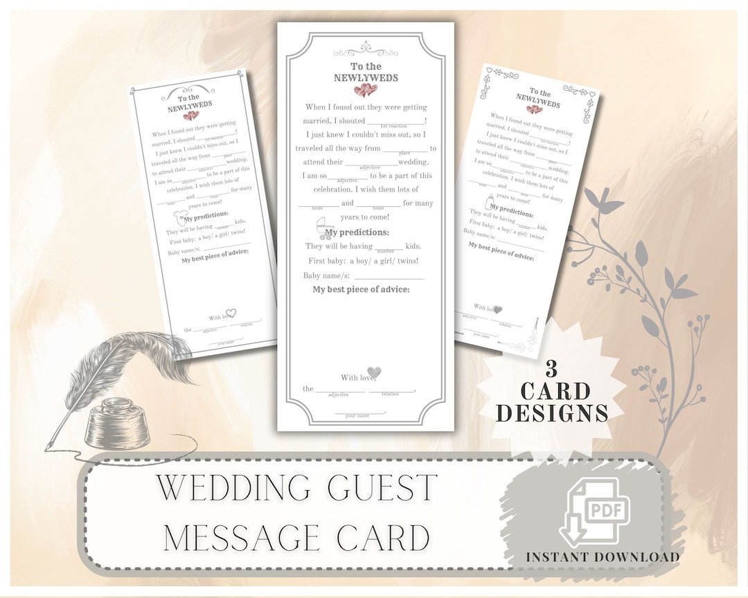 Wedding Guestbook Advice Cards, Printable Guest Book Cards, Wishes for ...