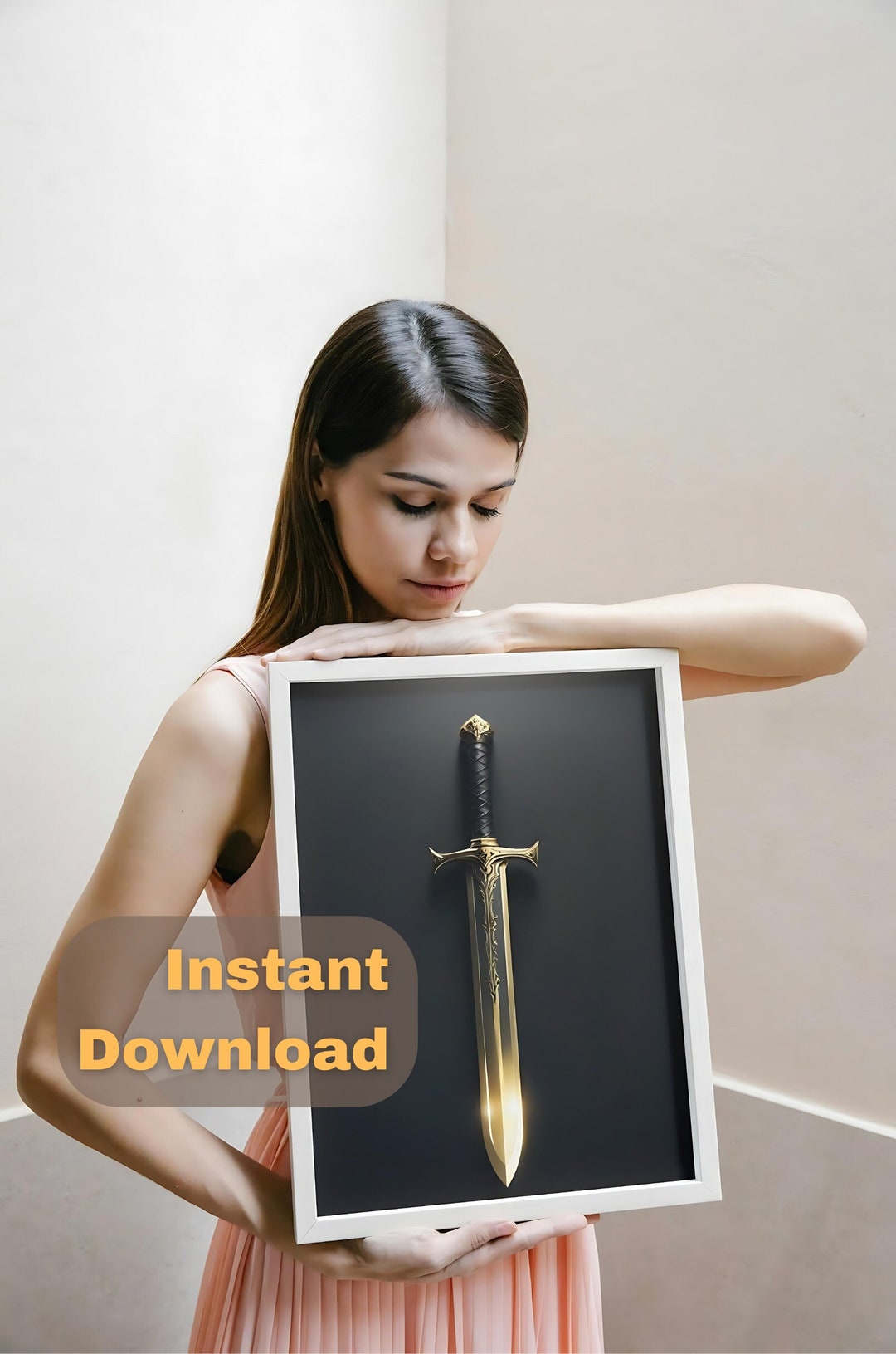 Golden Digital Sword Art Print - Elegant Wall Decor - Fantasy ...