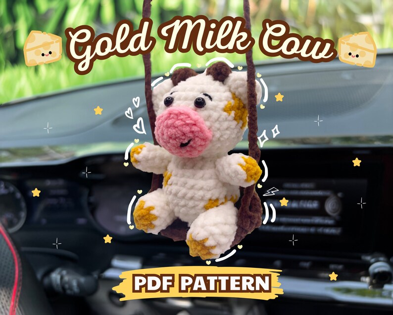 Gold Milk Cow Crochet Sit on Swing Pattern, Mini Cow Amigurumi, Easy ...