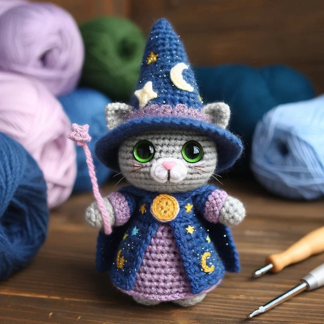 Doll Wizard Grey Cat Crochet Pattern, Amigurumi Cat Pattern, Instant ...