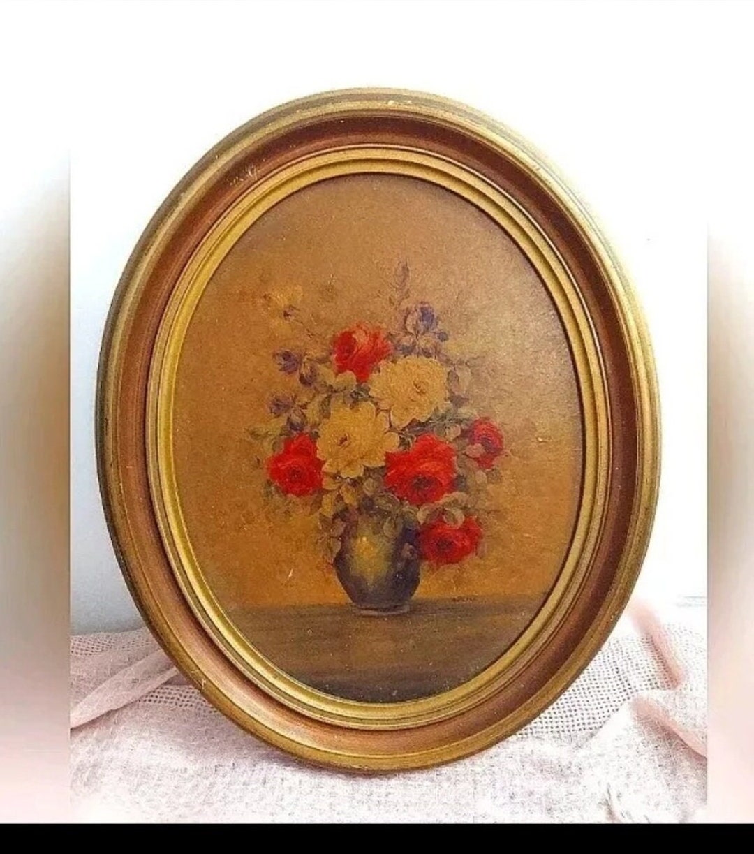 Signed Still Life Vase of Flowers Arrangement Oil Painting. Signed by M ...