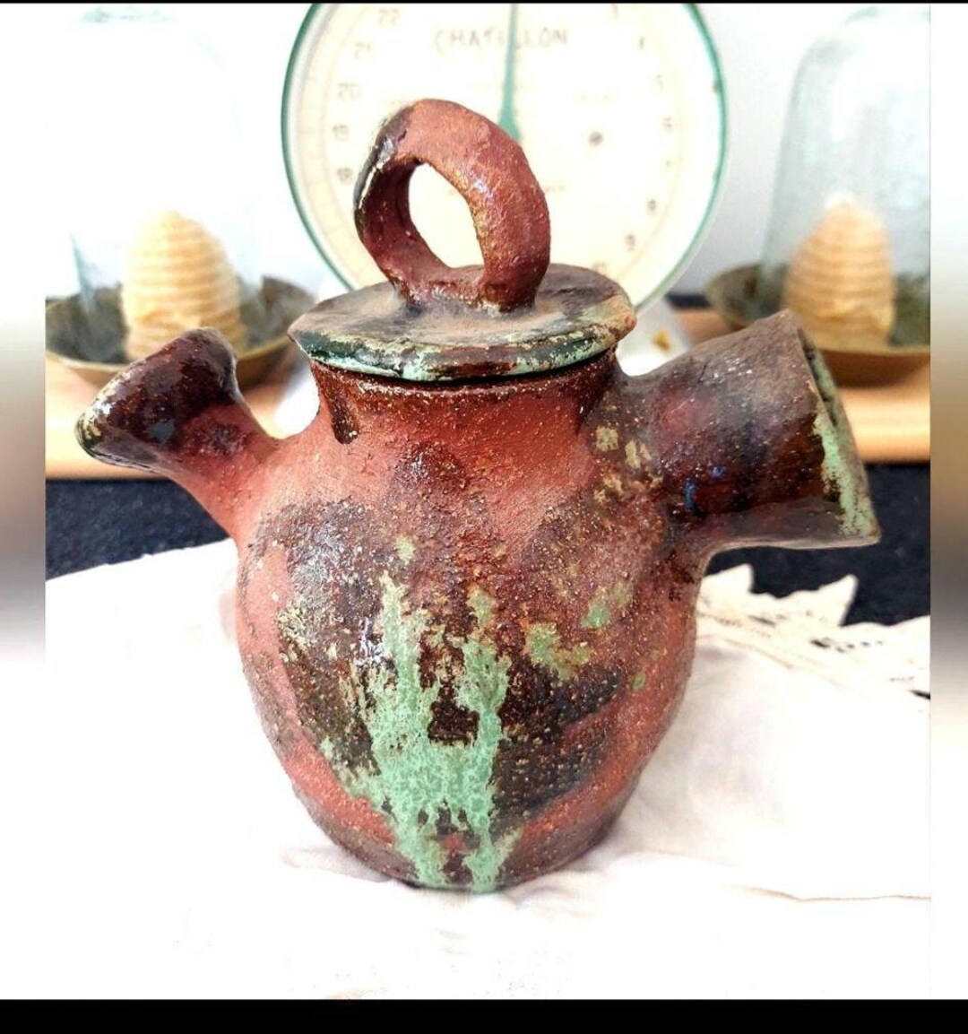 2 Spout Teapot Pottery. Unknown Artist, RARE Studio Art - Etsy