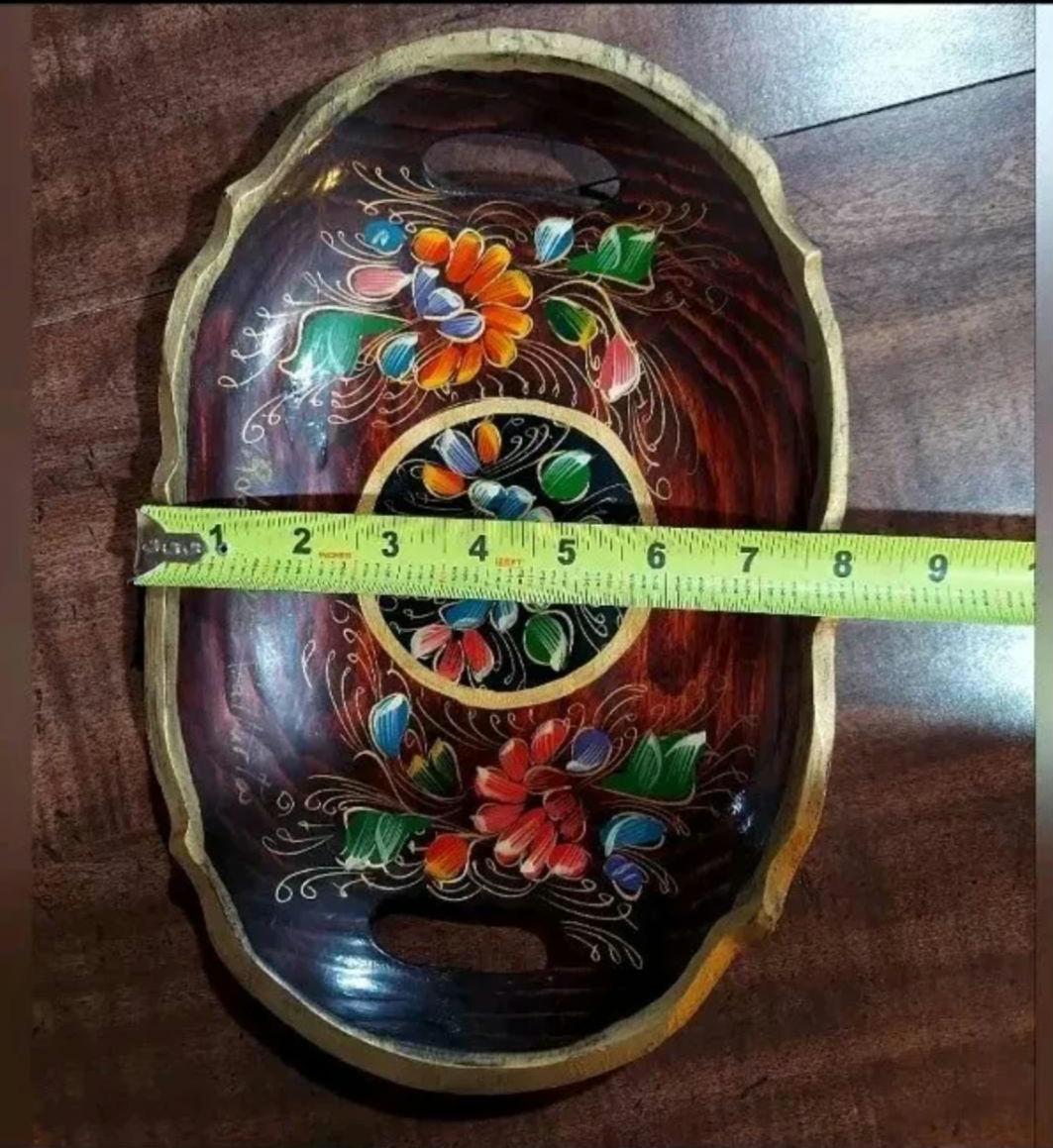 Mexican Folk Art Batea Wooden Tray Oval Bowl Hand Painted Rdo De Pto ...