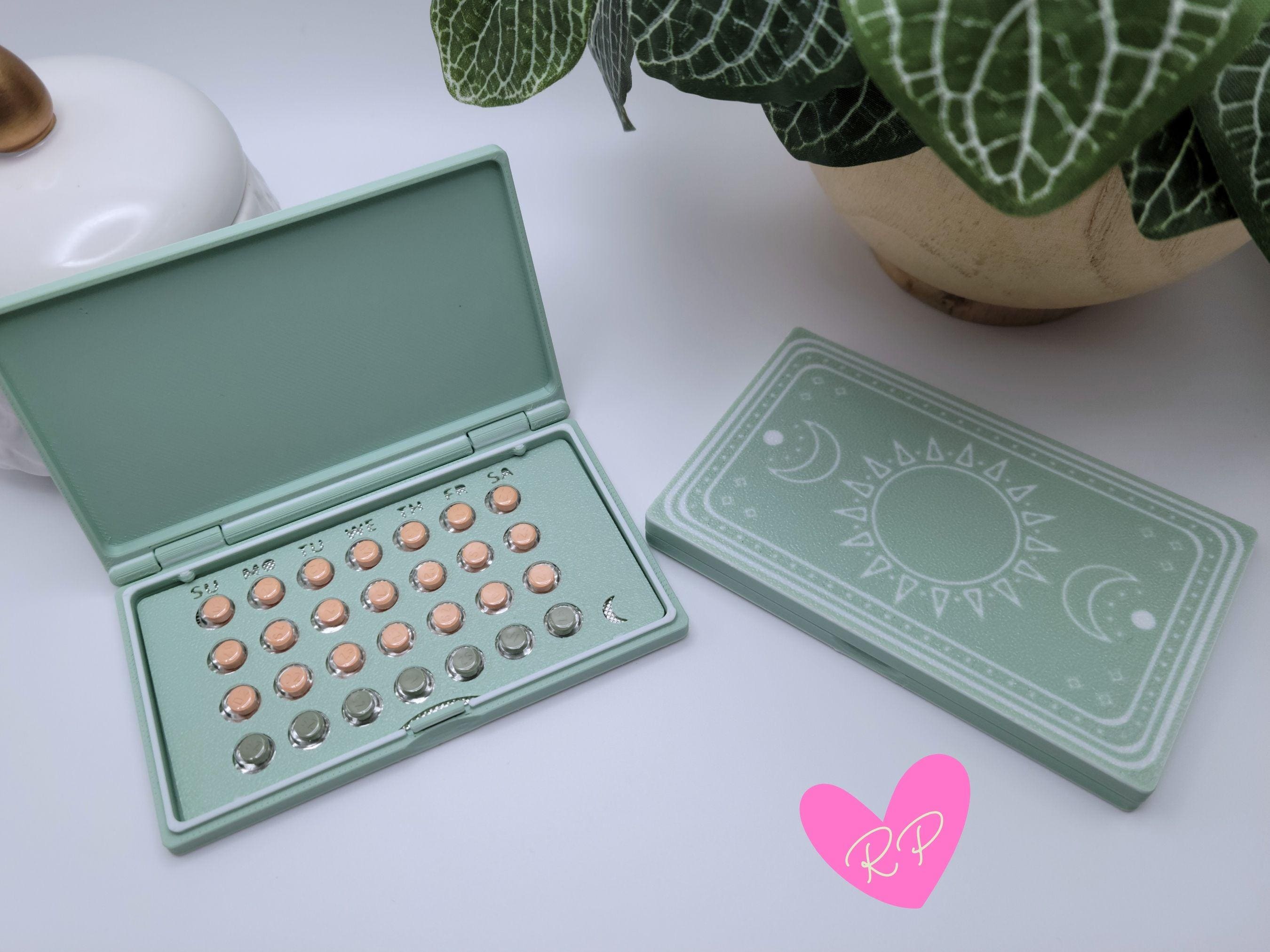 Green Celestial Birth Control Case, Custom Pill Pack Holder, Sun Moon ...