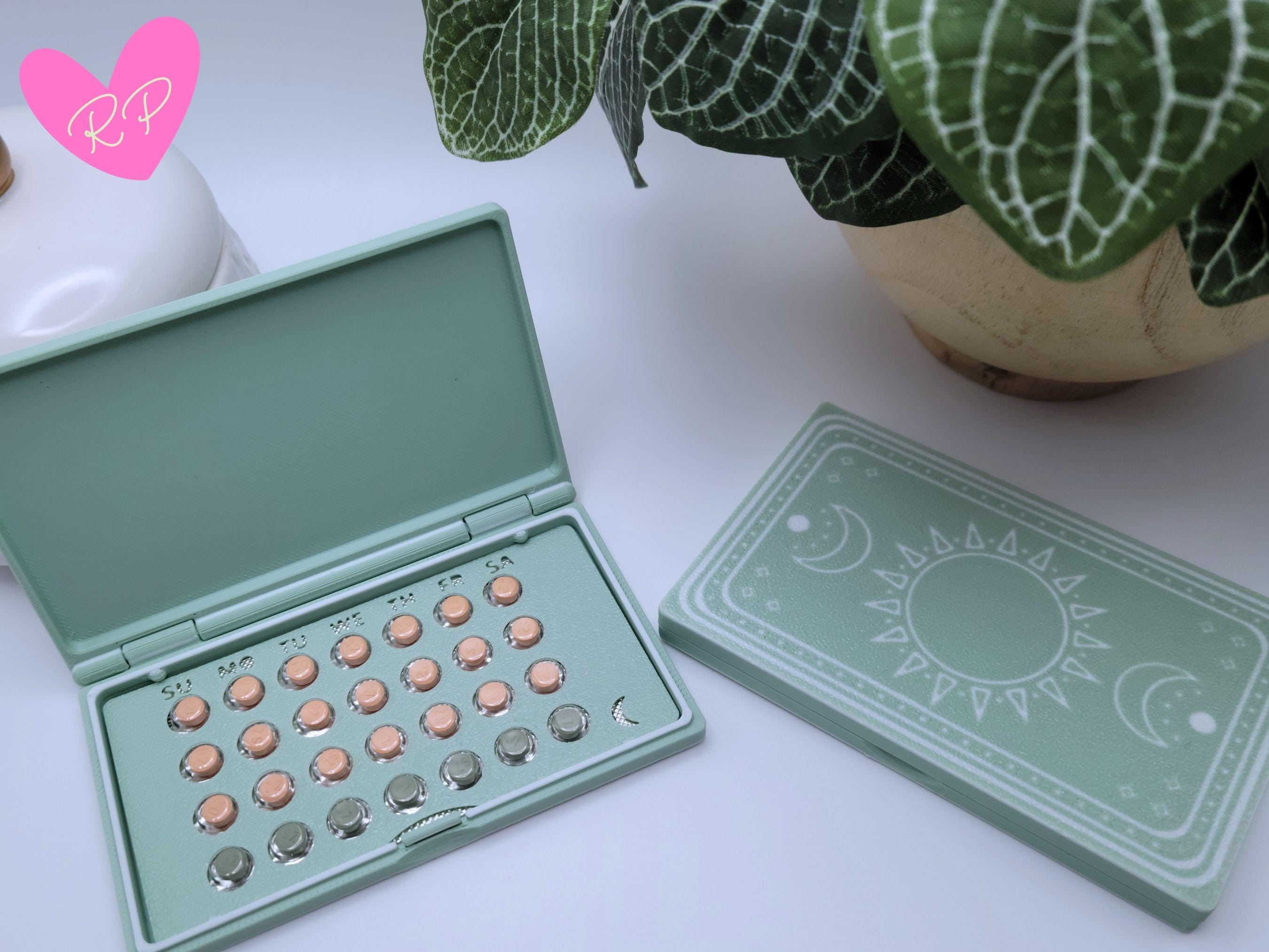 Green Celestial Birth Control Case, Custom Pill Pack Holder, Sun Moon ...