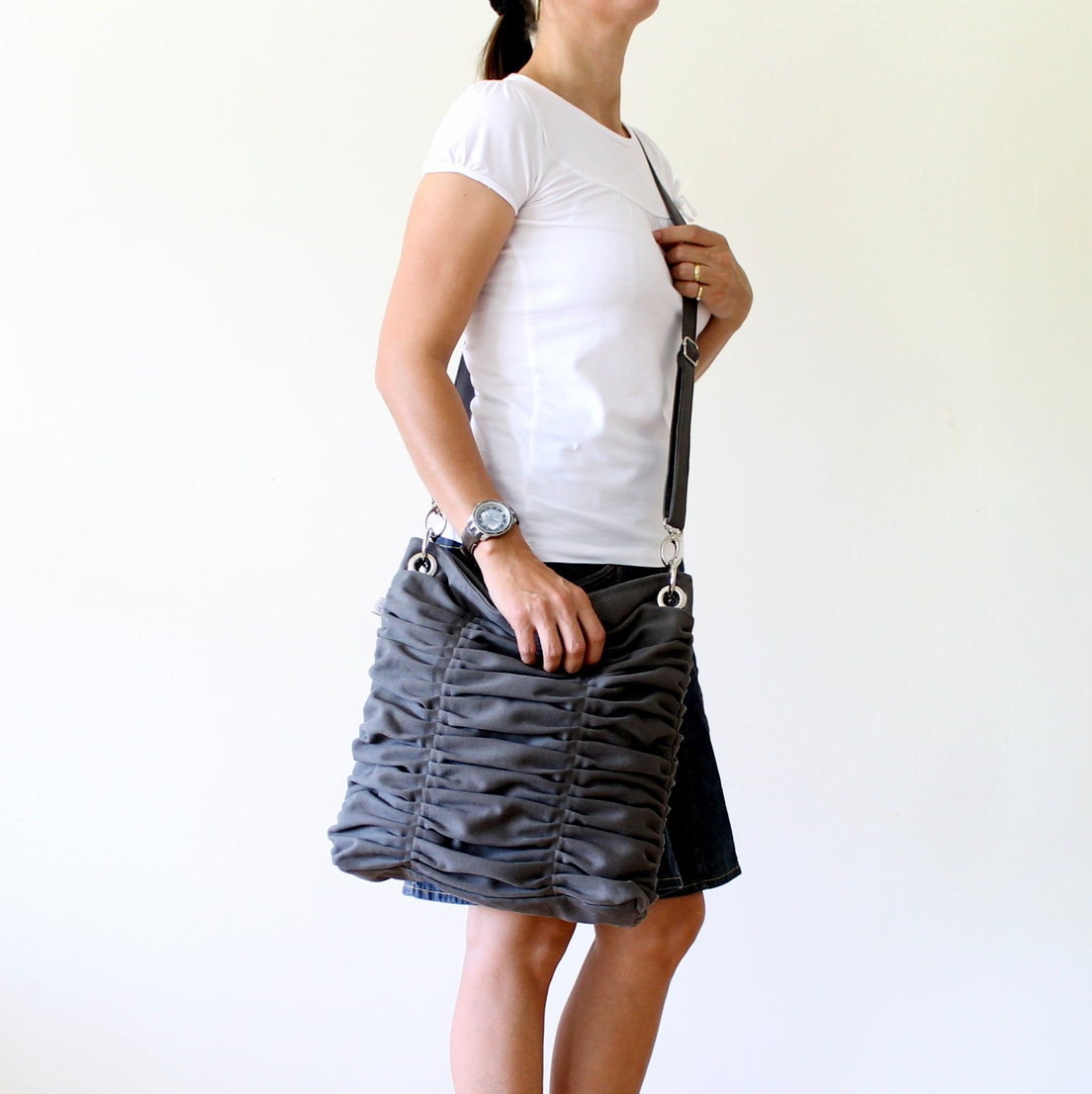 Pleated Poetry Tote Bag in Grey - Etsy