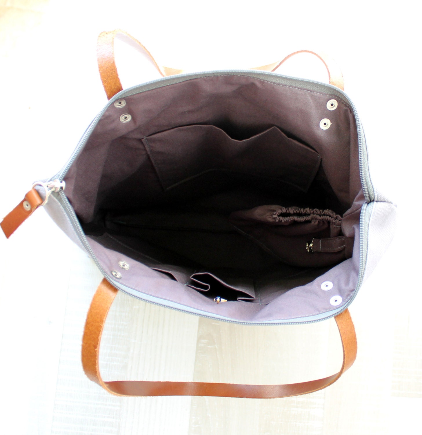 Canvas Tote Bag in Stone Grey light Grey Zip Tote Genuine - Etsy