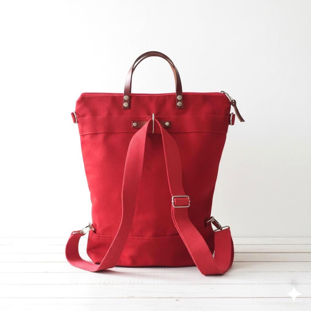 Waxed Canvas Convertible Backpack: Red Diaper Bag, Multi-pocket ...