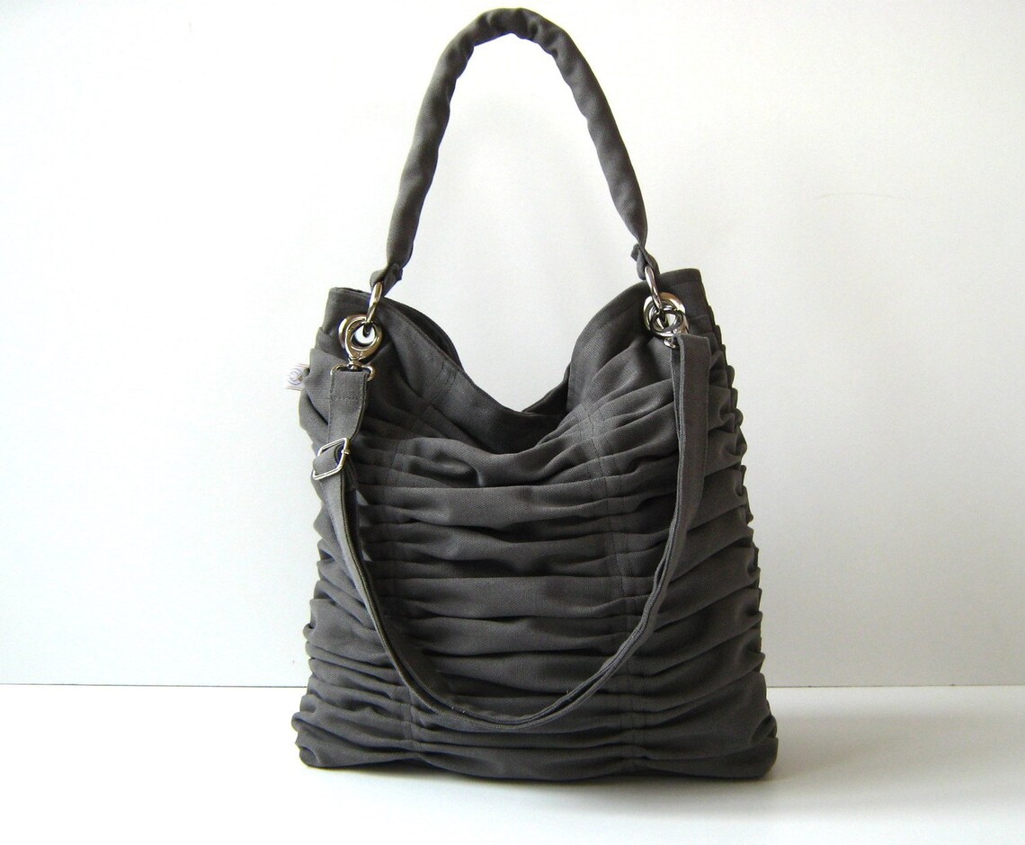 Pleated Poetry Tote Bag in Grey - Etsy