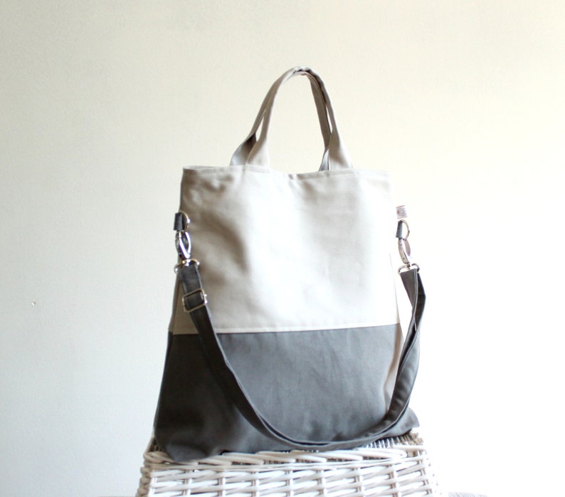 UNISEX Tote Bag Grey and Khaki Colorblock Tote LAPTOP BAG - Etsy
