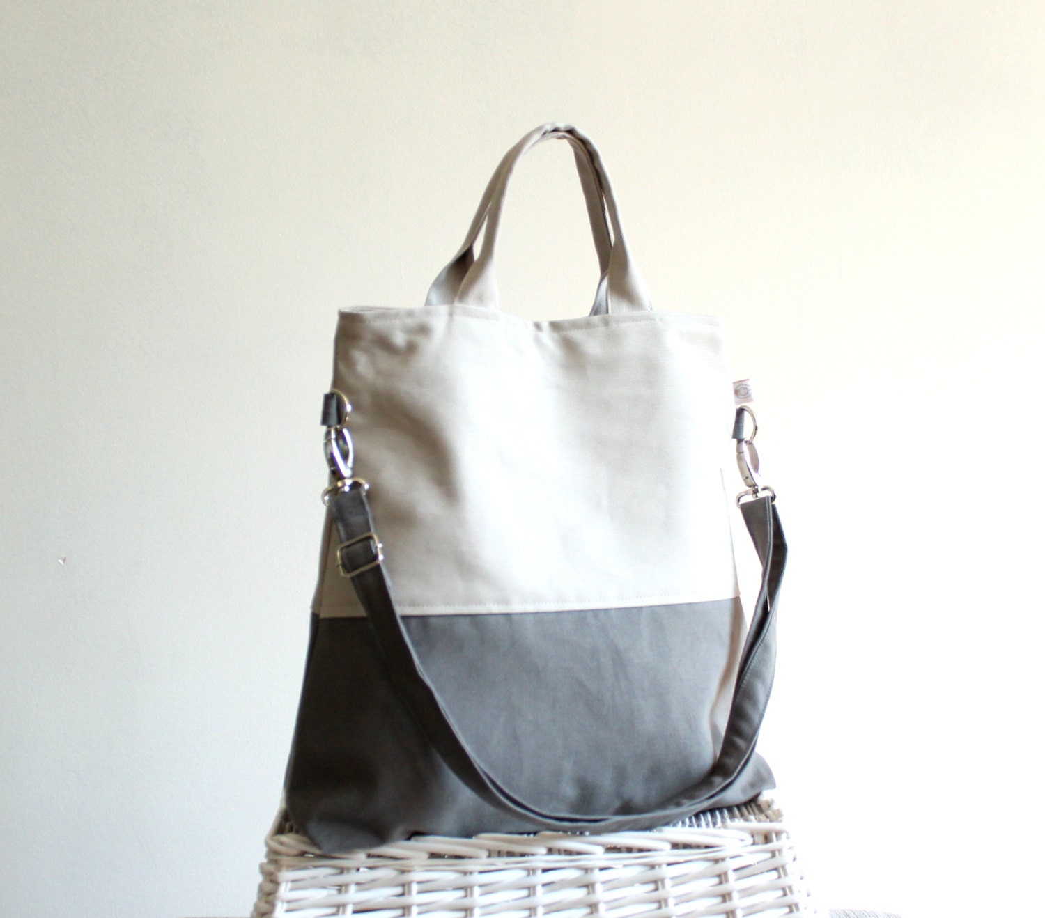 UNISEX Tote Bag Grey and Khaki Colorblock Tote LAPTOP BAG - Etsy