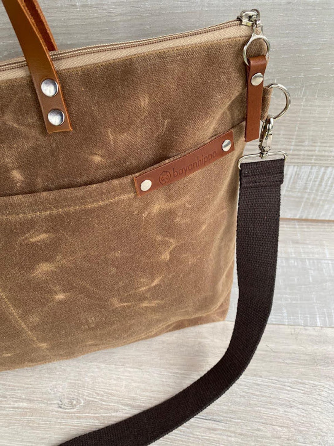 Waxed Canvas Weekender Tote Bag in BEIGE / TAN - Etsy