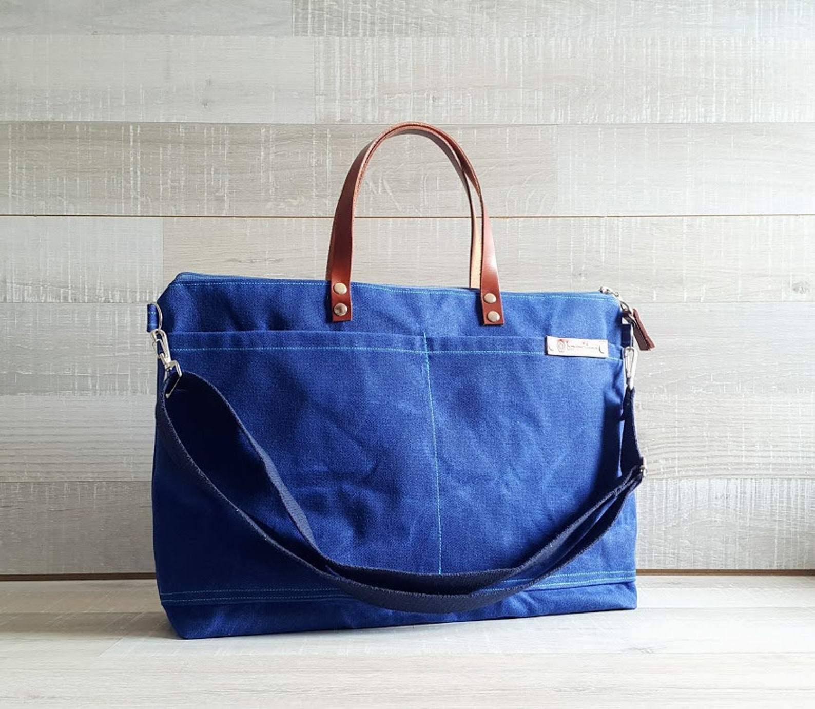Waxed Canvas Weekender Tote Bag in Blue Unisex | Etsy
