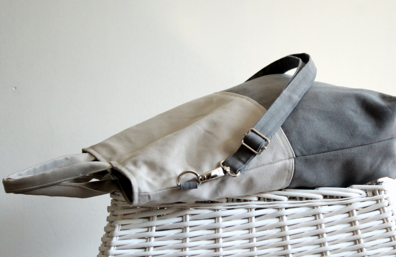 UNISEX Tote Bag Grey and Khaki Colorblock Tote LAPTOP BAG - Etsy