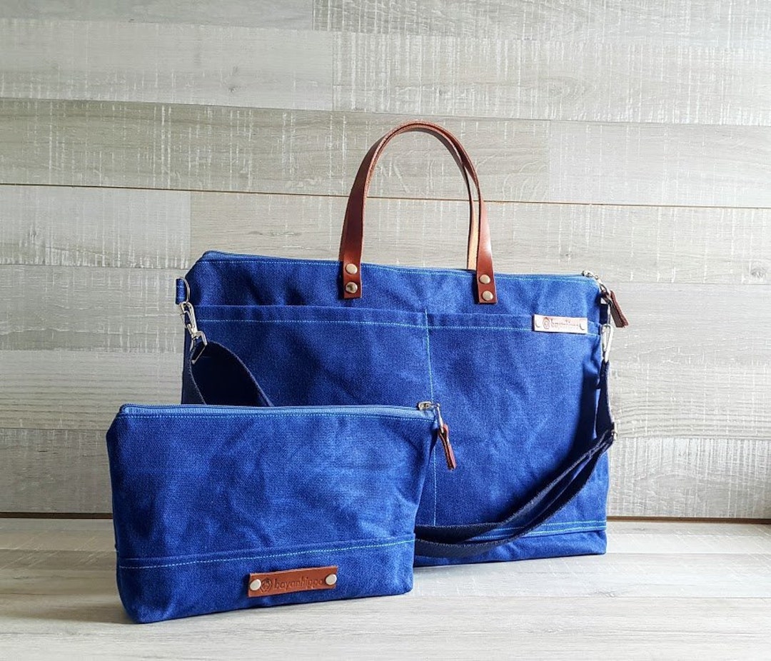 Waxed Canvas Weekender Tote Bag in Blue - Unisex - Etsy
