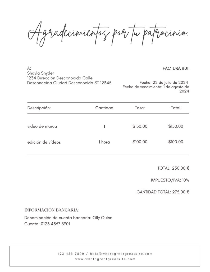 Plantillas De Facturas Elegantes En Español Factura PDF Plantillas ...