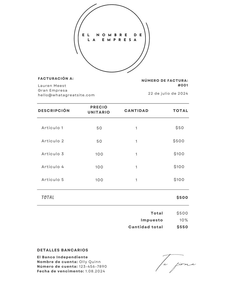 Plantillas De Facturas Elegantes En Español Factura PDF Plantillas ...