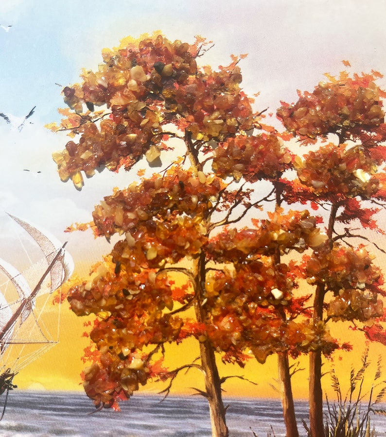 Baltic Amber Picture With Lithuanian Sea View & Seagull - Etsy