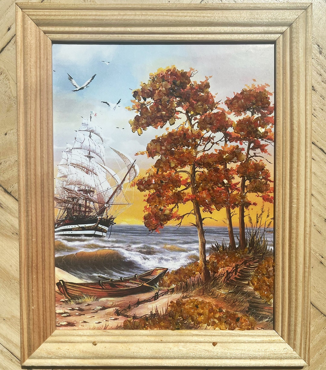 Baltic Amber Picture With Lithuanian Sea View & Seagull - Etsy
