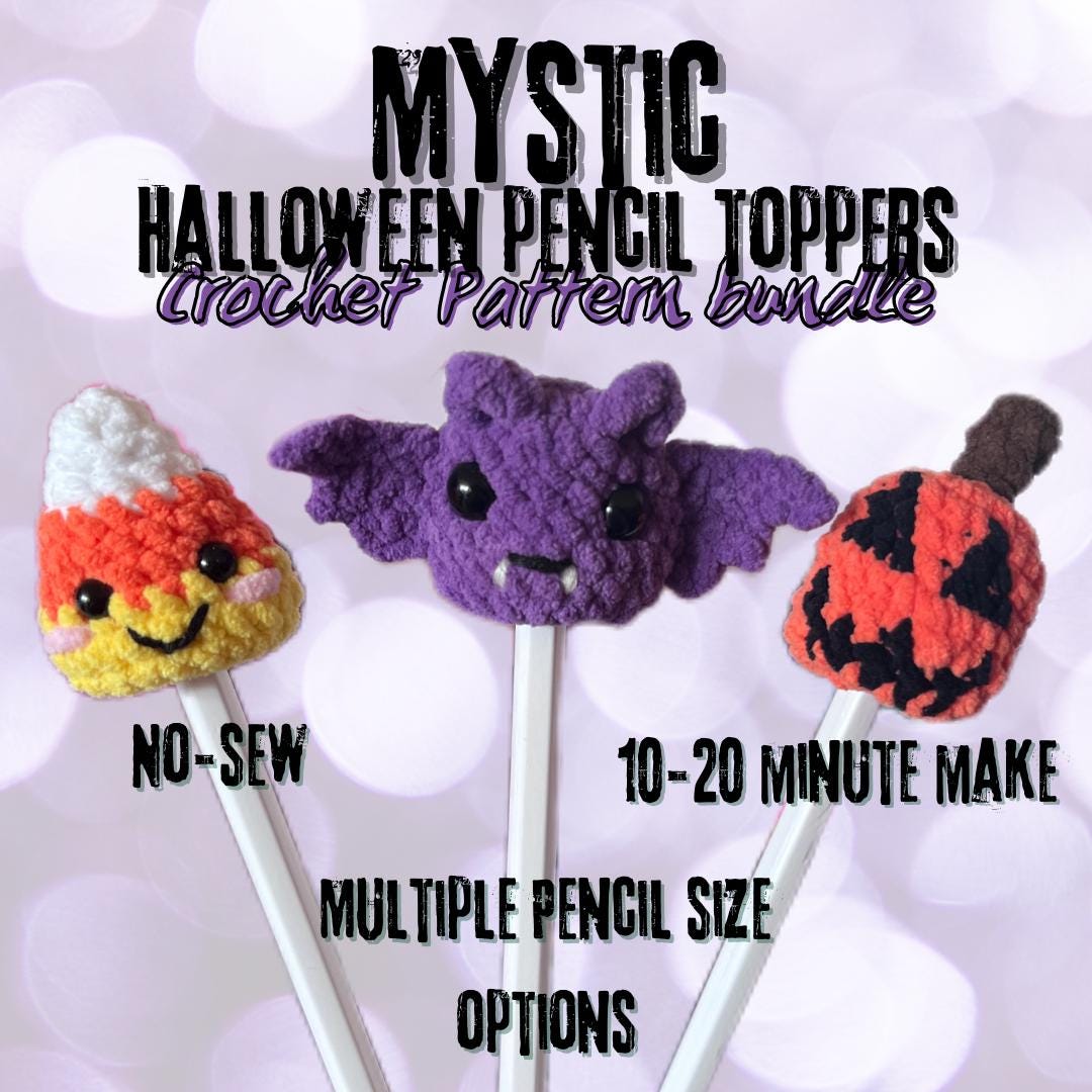 Mystic Halloween Pencil Topper Crochet Pattern Bundle | No-sew | 10-20 ...