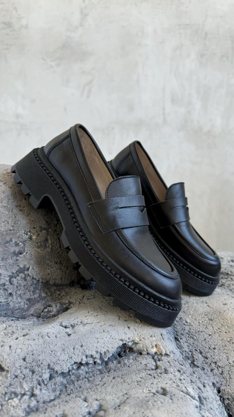 Classic Black Penny Loafers, Women's Platform Shoes - Etsy
