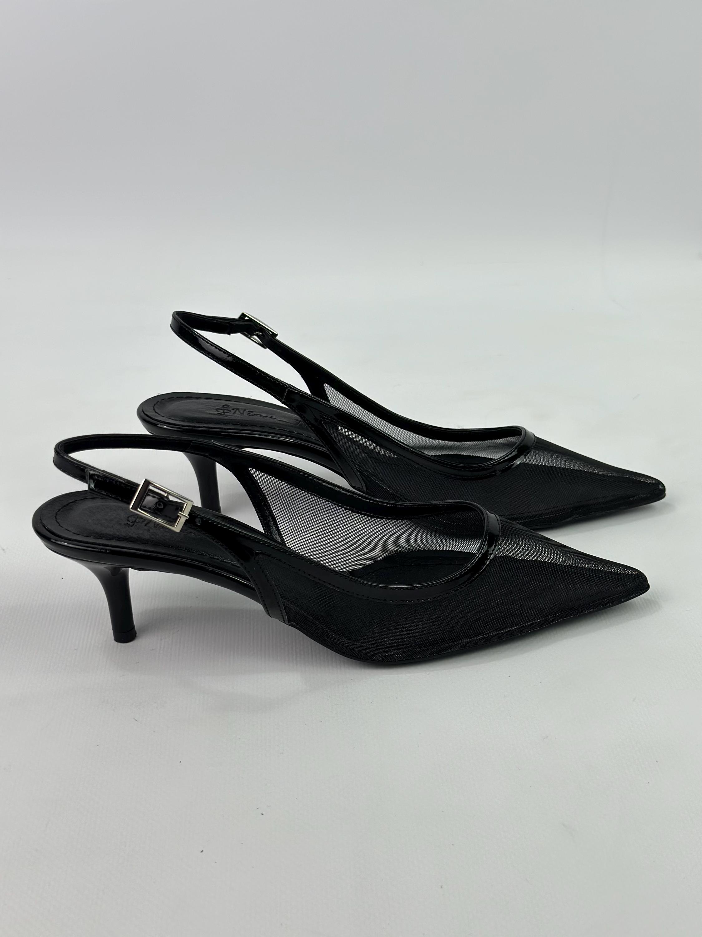 Black Mesh Slingback Heels, Elegant Pointed Toe Kitten Heels, Women's ...