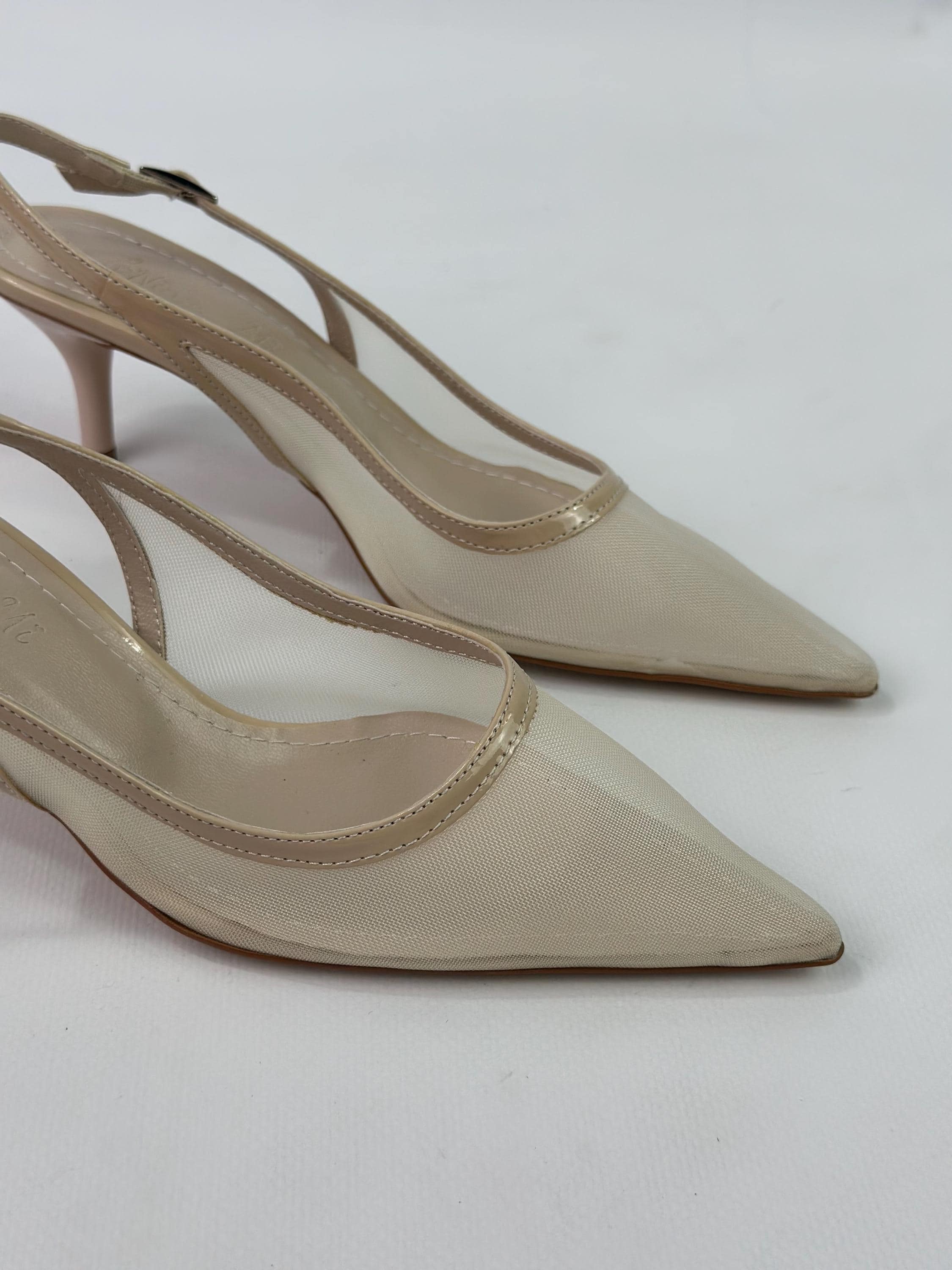 Black Mesh Slingback Heels, Elegant Pointed Toe Kitten Heels, Women's ...