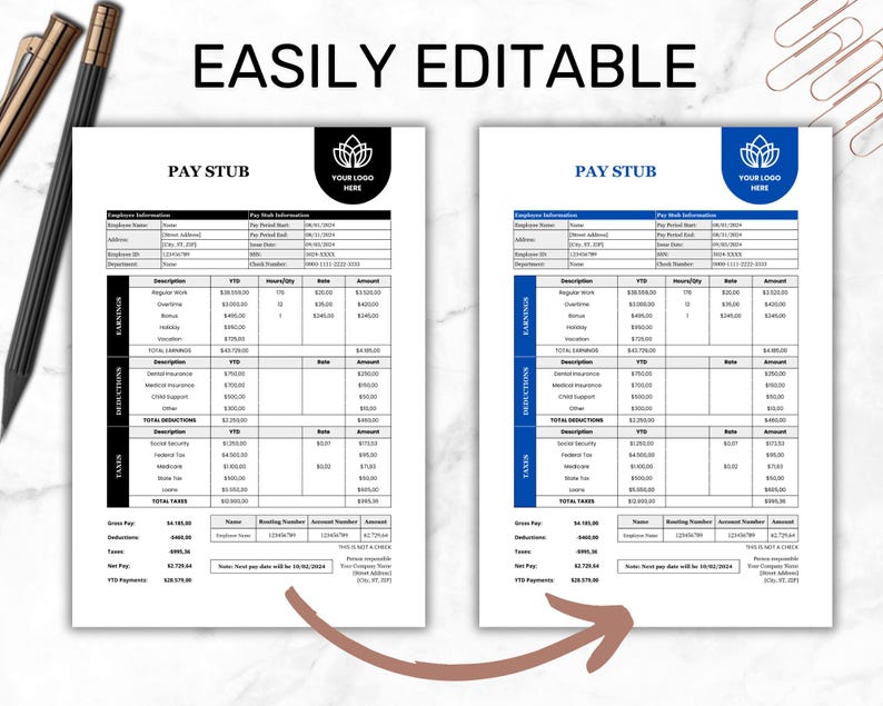 Editable Pay Stub, Paycheck Stub, Employee Pay Stub, Bi-weekly Paystub ...