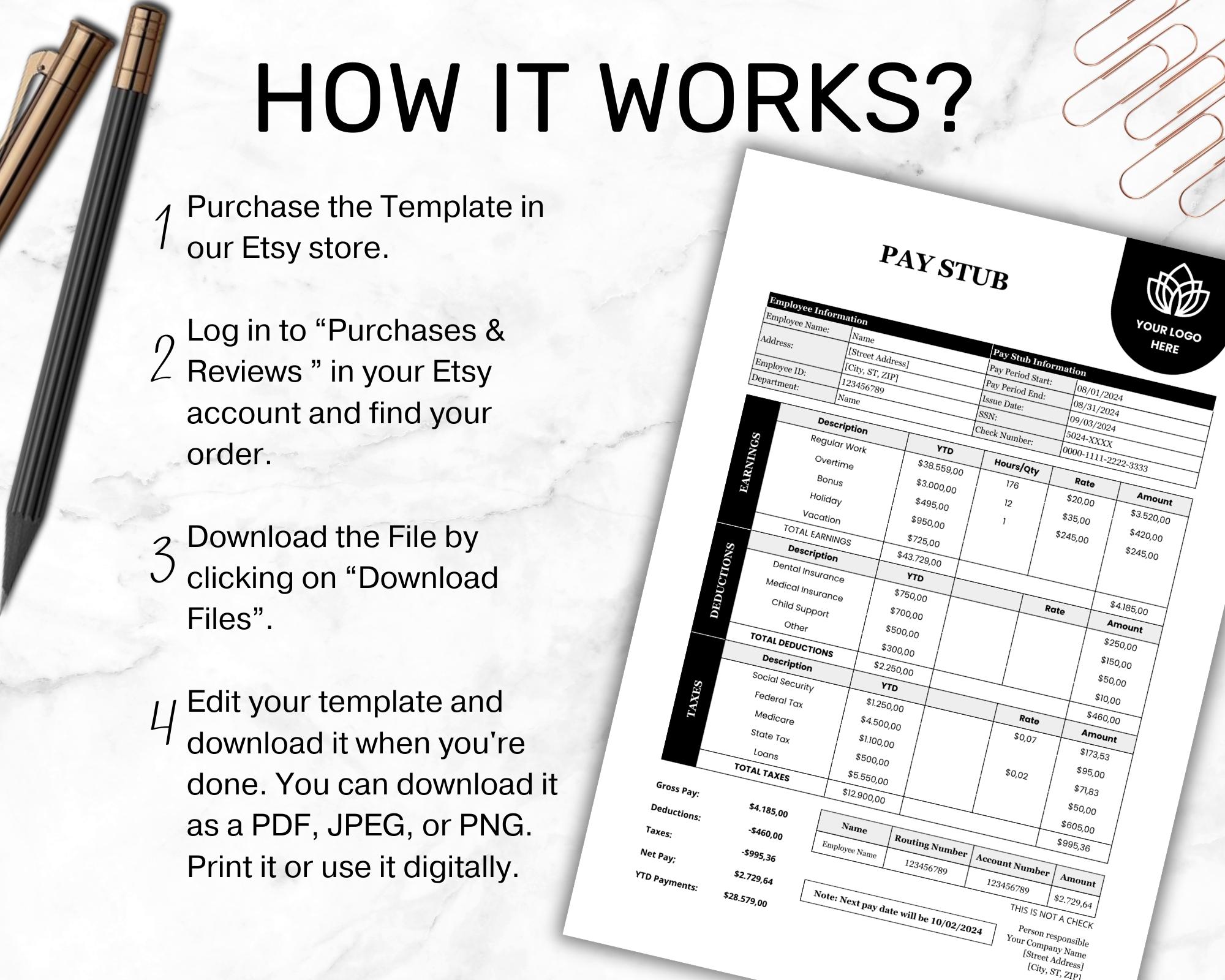 Editable Pay Stub, Paycheck Stub, Employee Pay Stub, Bi-weekly Paystub ...