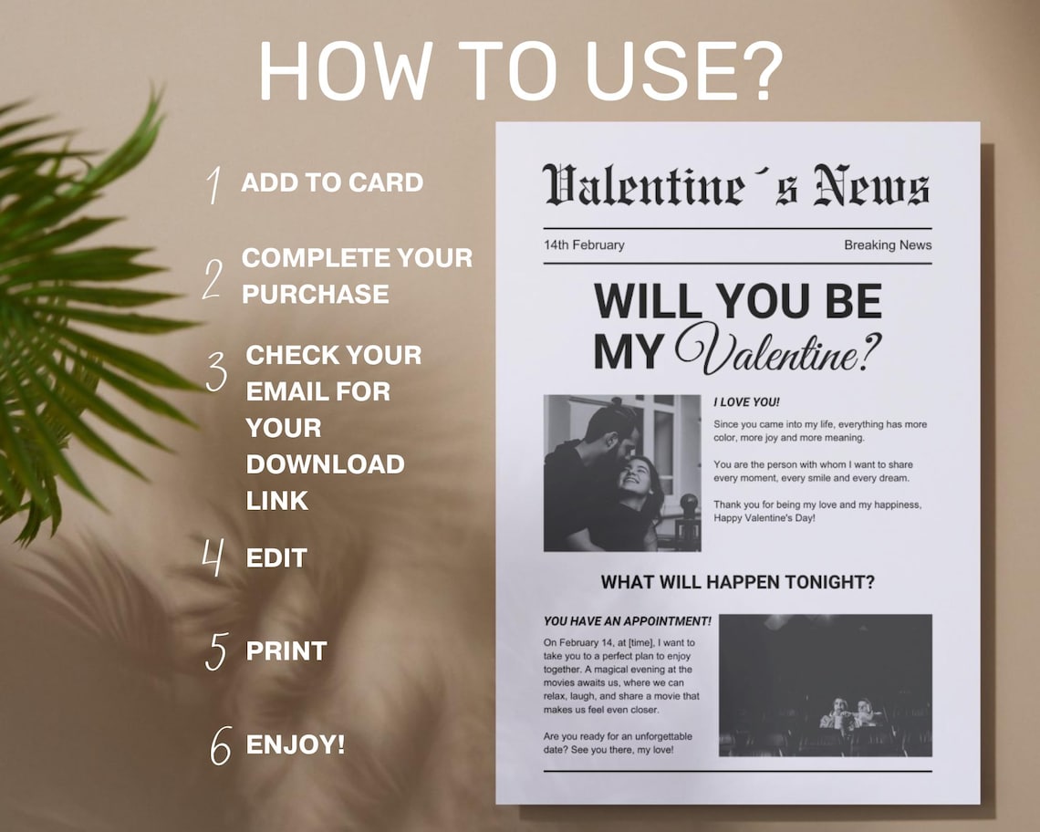 Valentine’s Day Newspaper Proposal Editable Canva Template, DIY ...