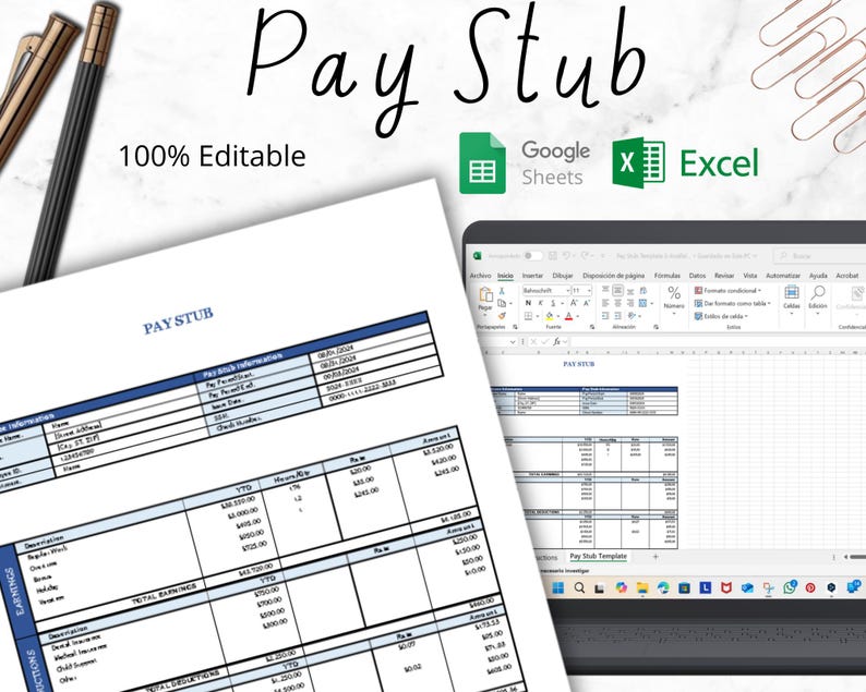 Editable Pay Stub, Employee Pay Stub, Bi-weekly Paystub, Check Stub ...