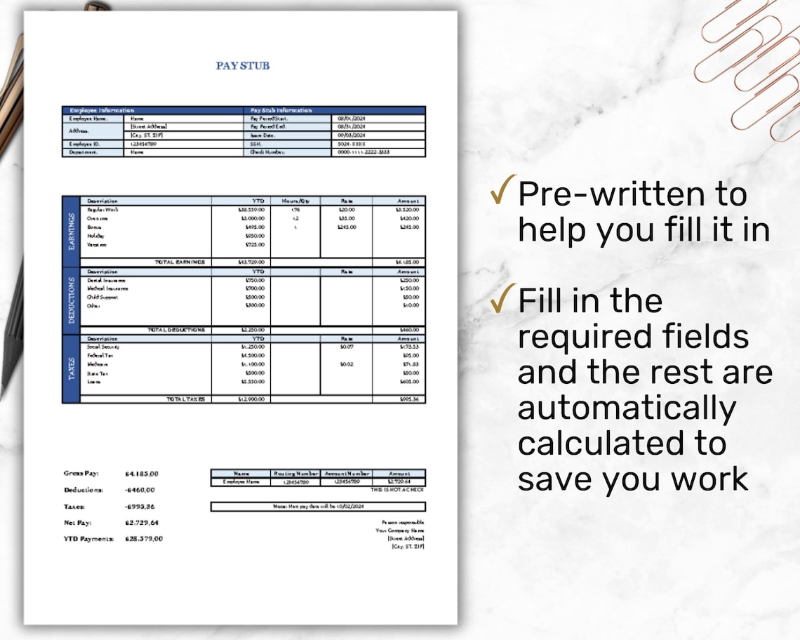 Editable Pay Stub, Employee Pay Stub, Bi-weekly Paystub, Check Stub ...