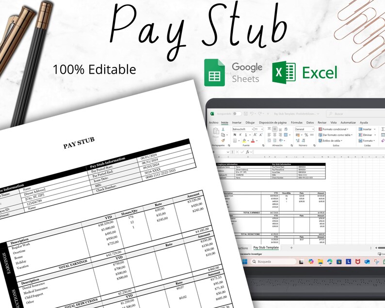 Professional Pay Stub Template for Business, Pay Stub After Tax ...