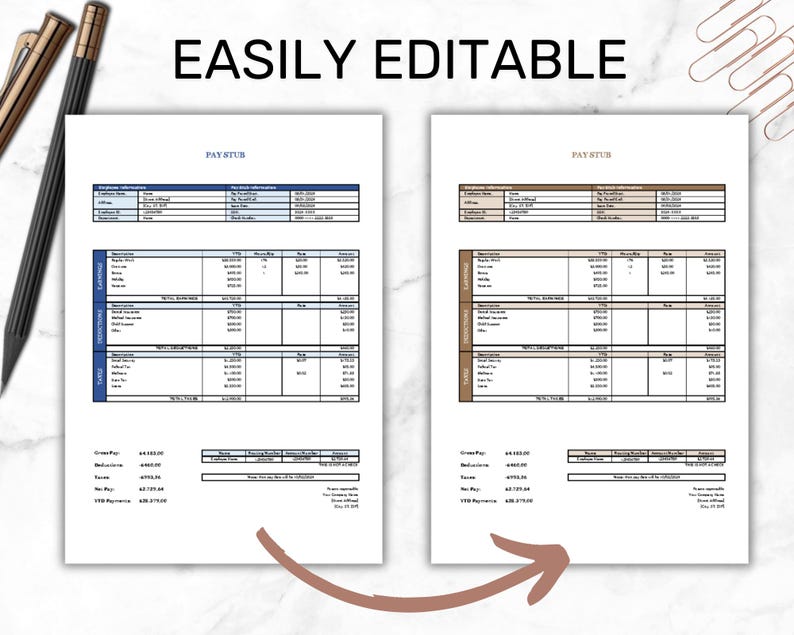 Editable Pay Stub, Employee Pay Stub, Bi-weekly Paystub, Check Stub ...