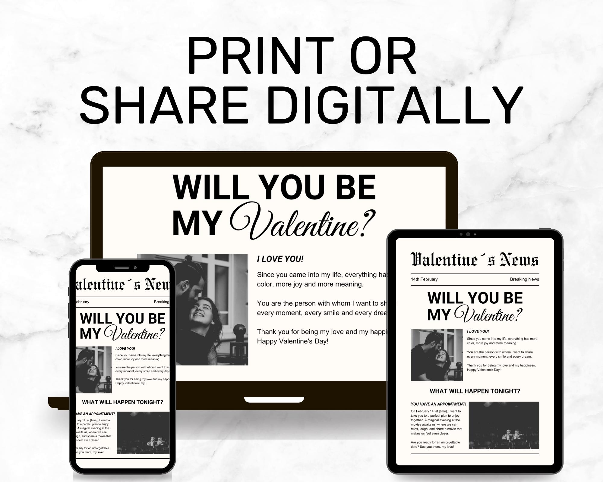 Valentine’s Day Newspaper Proposal Editable Canva Template, DIY ...
