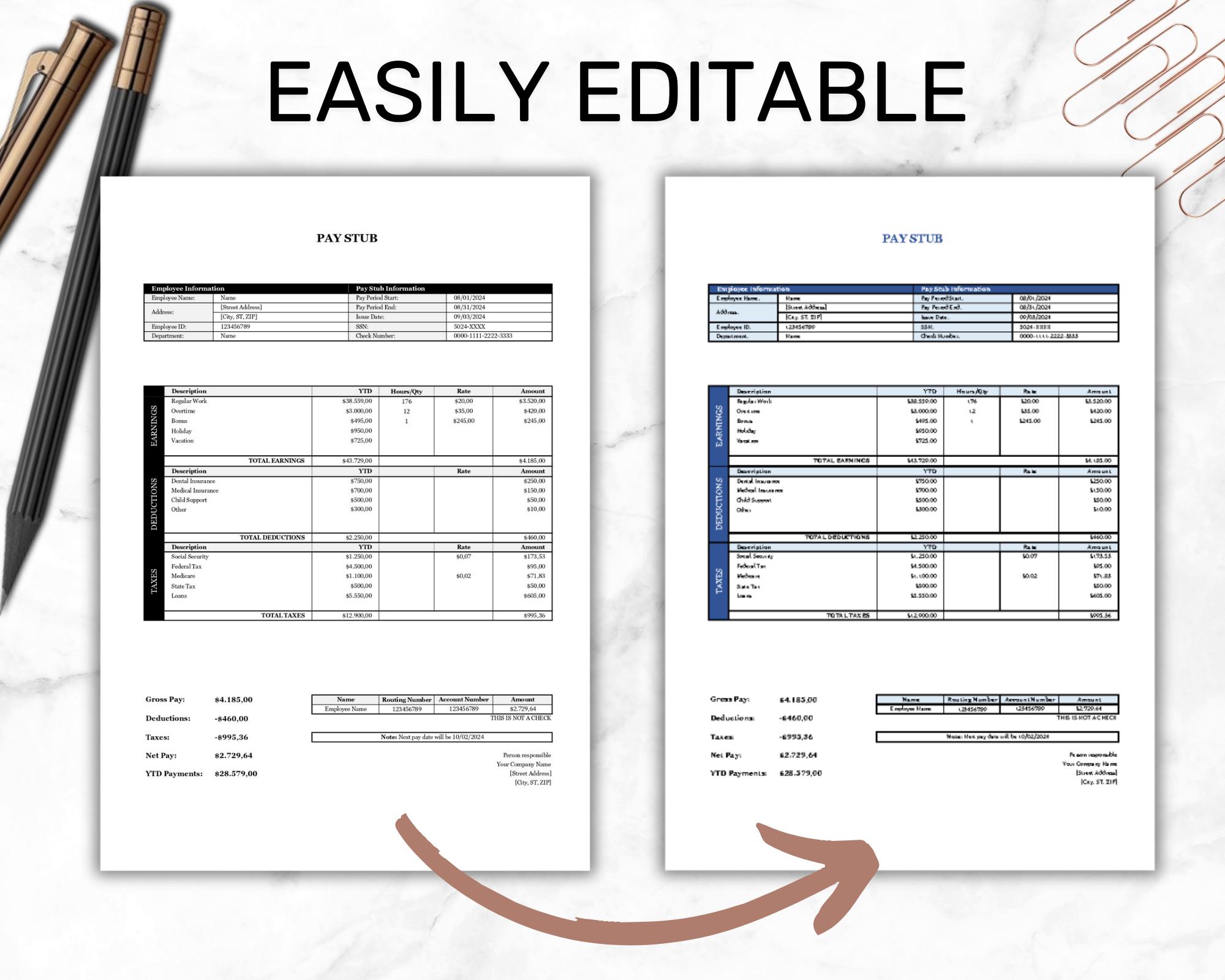 Professional Pay Stub Template for Business, Pay Stub After Tax ...