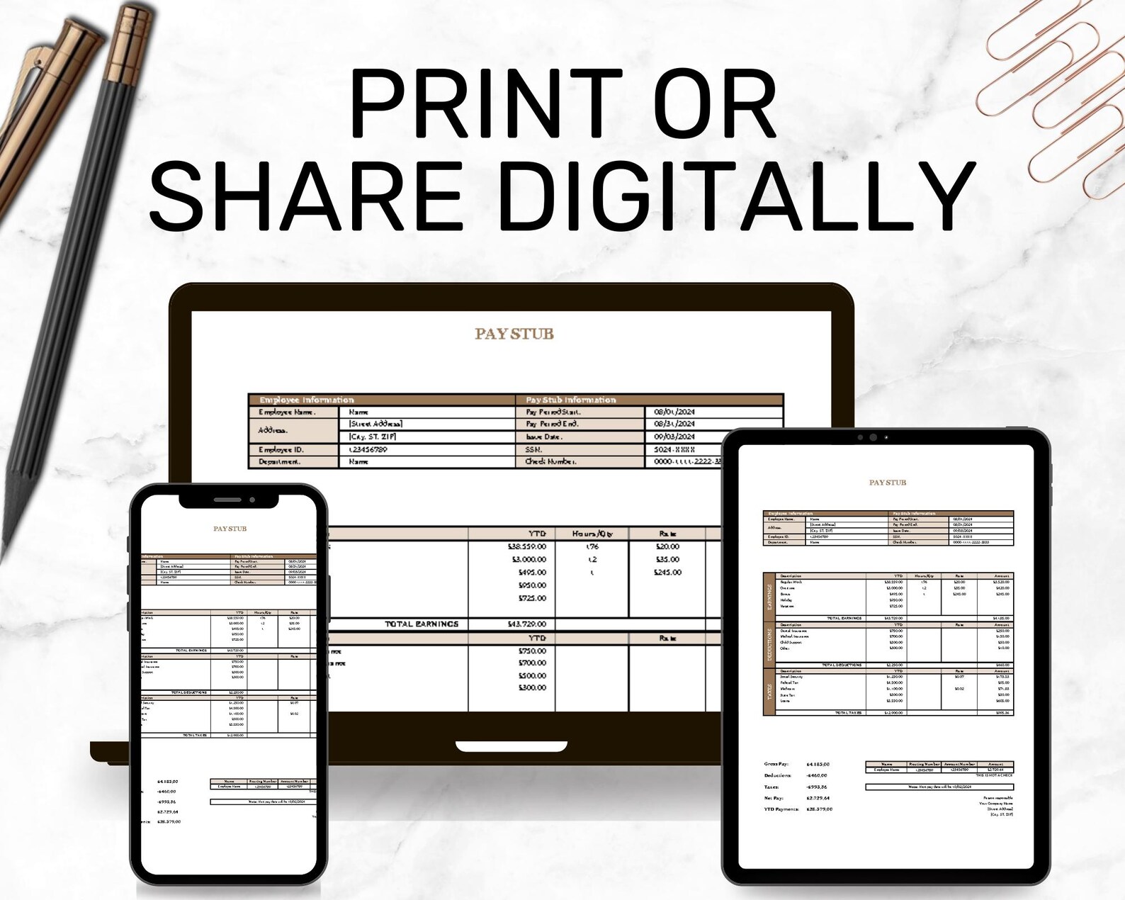 Fillable Pay Stub Instant Download, Professional Pay Stub Template for ...