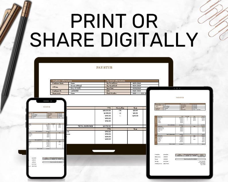 Fillable Pay Stub Instant Download, Professional Pay Stub Template for ...