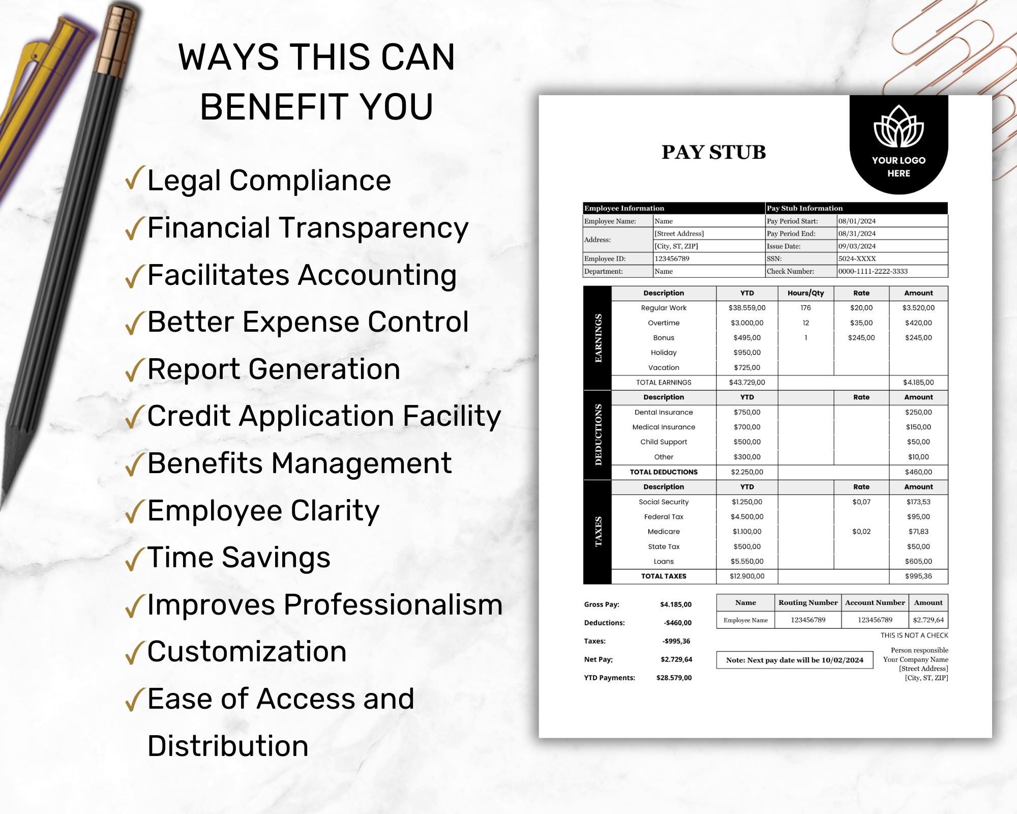 Editable Pay Stub, Paycheck Stub, Employee Pay Stub, Bi-weekly Paystub ...