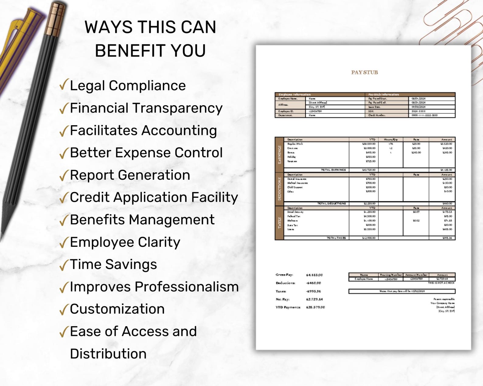 Fillable Pay Stub Instant Download, Professional Pay Stub Template for ...