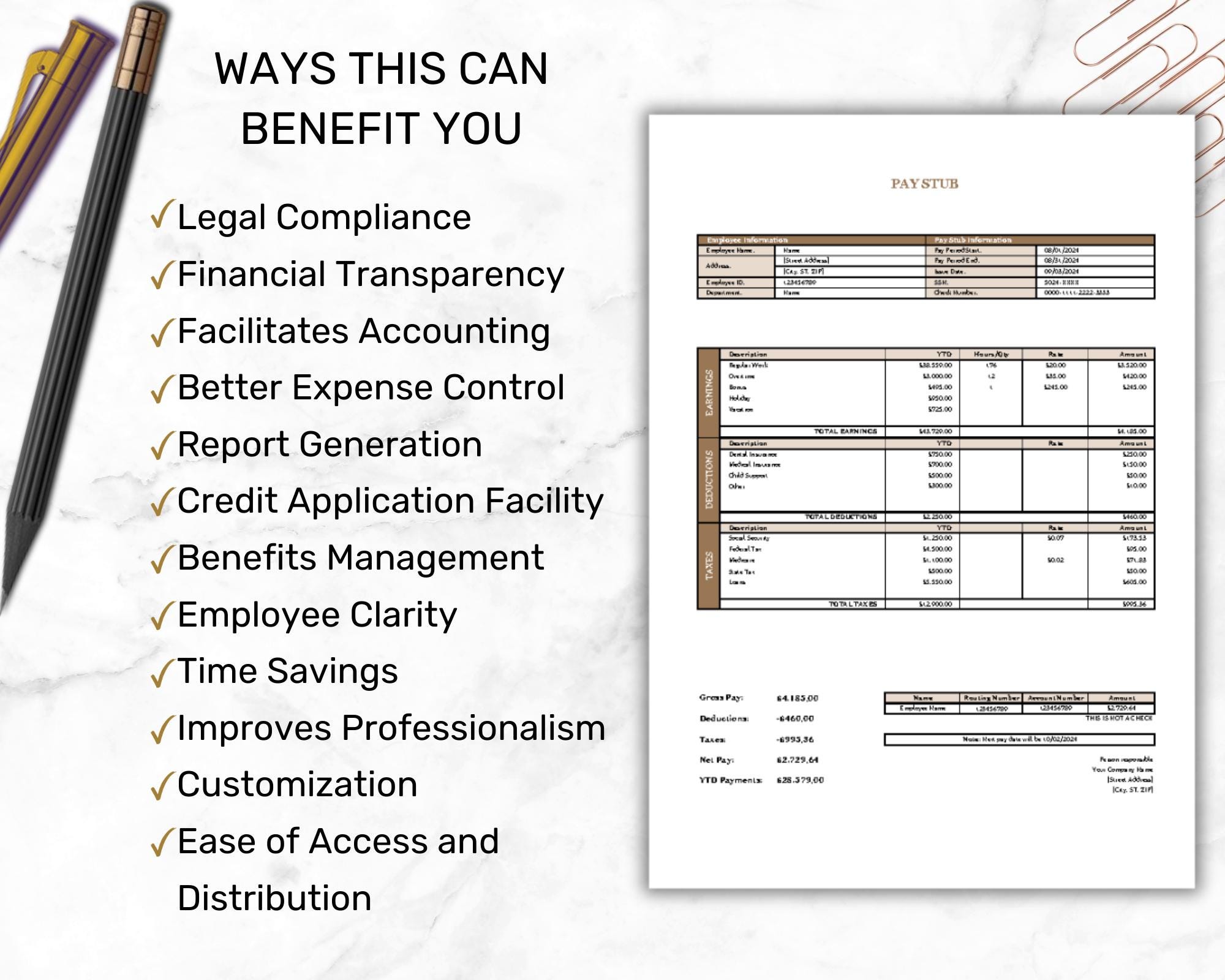 Fillable Pay Stub Instant Download, Professional Pay Stub Template for ...